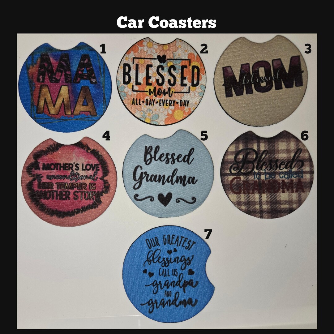 Family Car Coasters, Mom, Grandma, Grandpa - Etsy