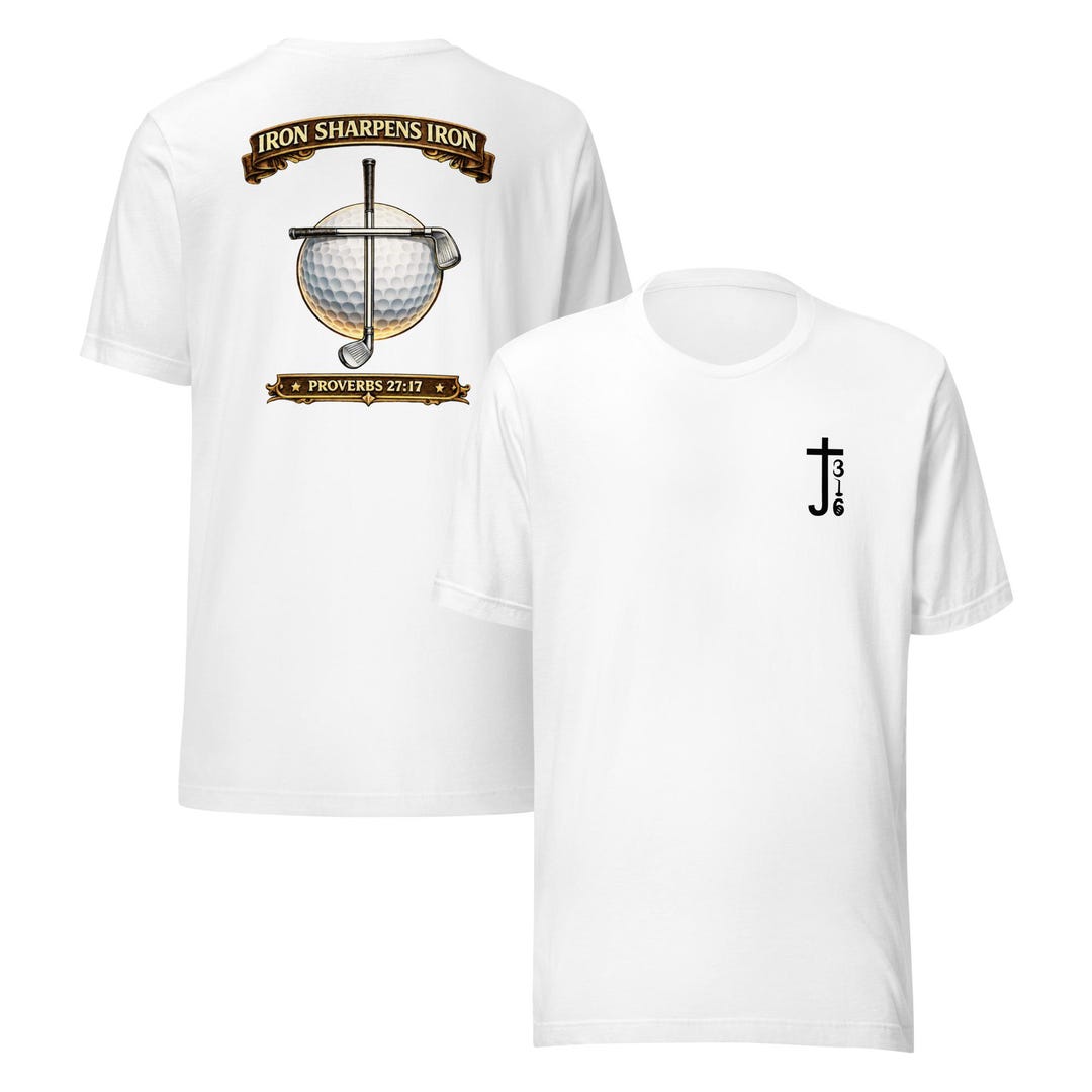 Christian Golf Shirt - Iron Sharpens Iron - Proverbs 27:17 - Faith Gift ...