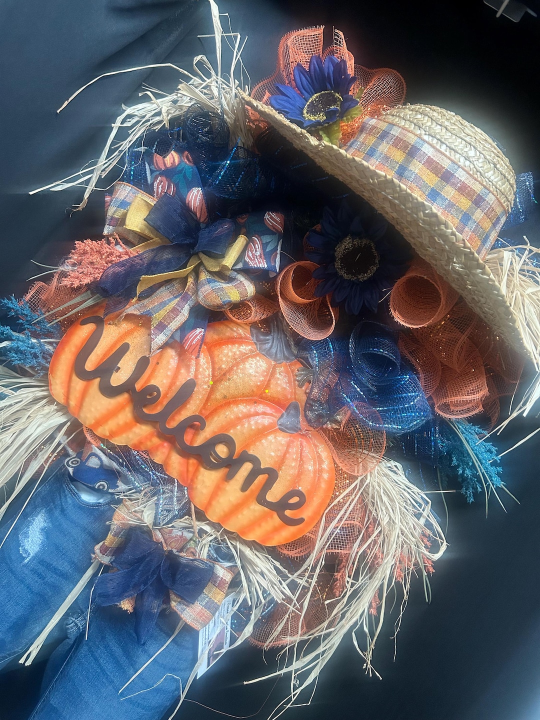 Welcome Fall Scarecrow With Trending Blue and Fall Hughes - Etsy