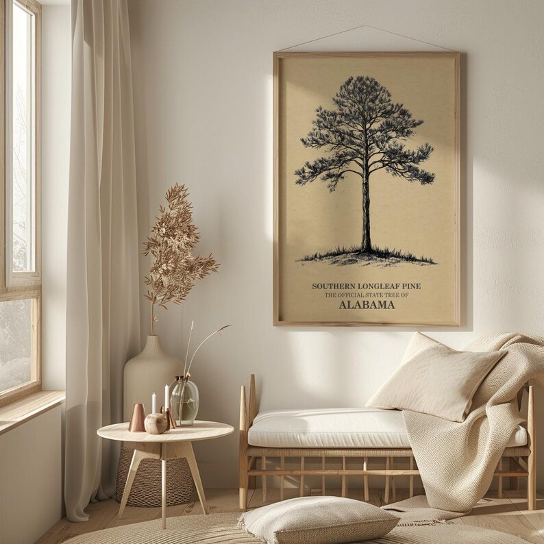 Longleaf Pine Art, Alabama State Tree Wall Art, Nature Print, Botanical ...