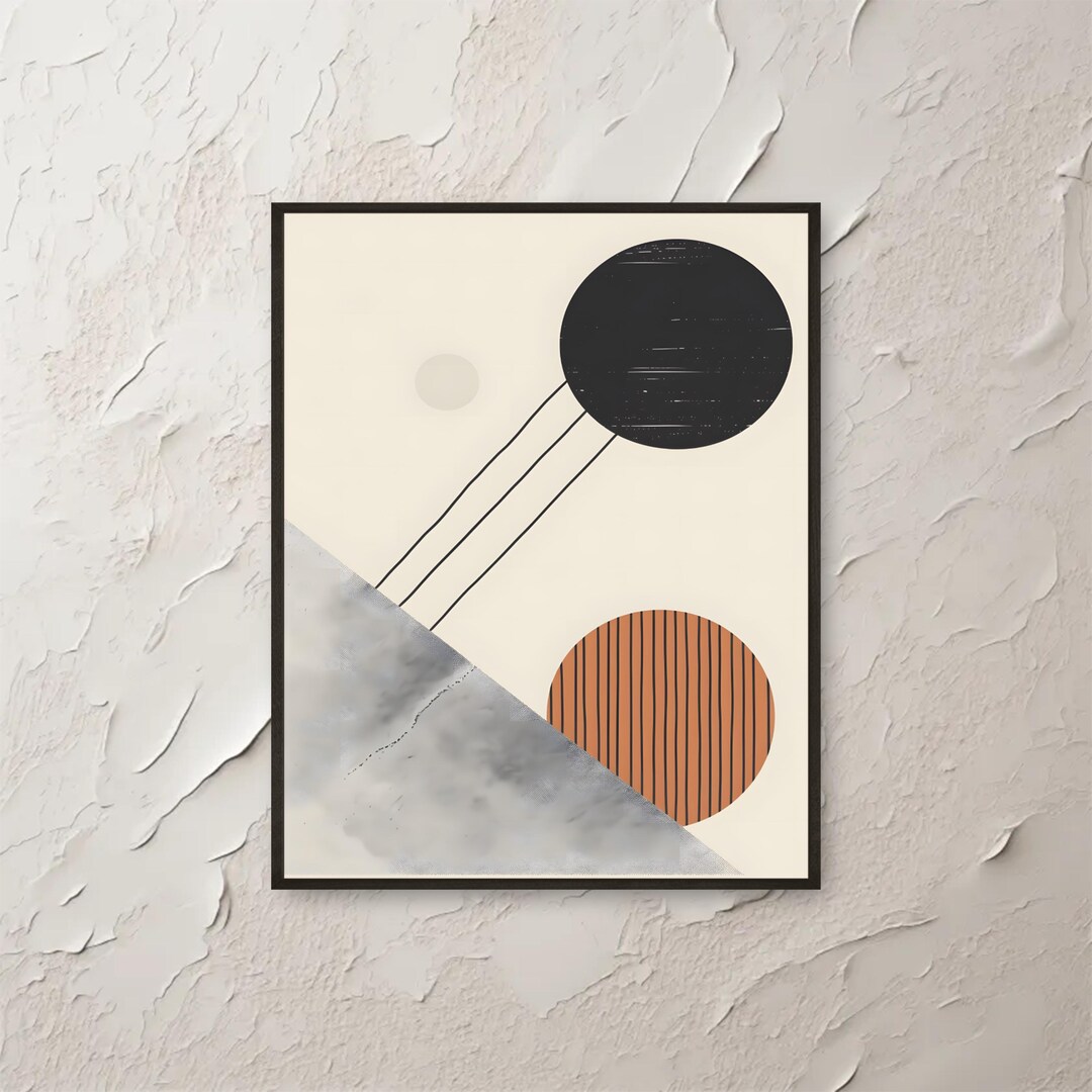Minimalist Geometric Circle Art, Black Orange Abstract Poster, Line ...