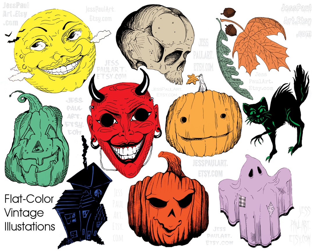 Vintage Halloween Characters Art Print: Spooky Garland Decorations (PDF ...