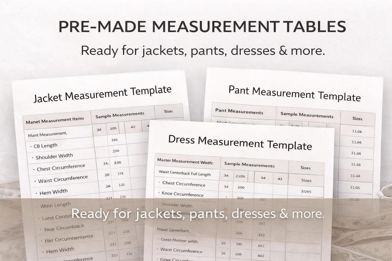 Garment Measurement Tables Excel | Professional Measurement Templates ...
