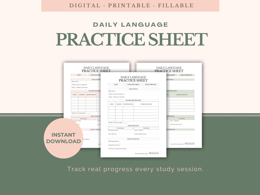 Daily Language Practice Sheet | Study Planner (A4, US Letter, Ipad ...