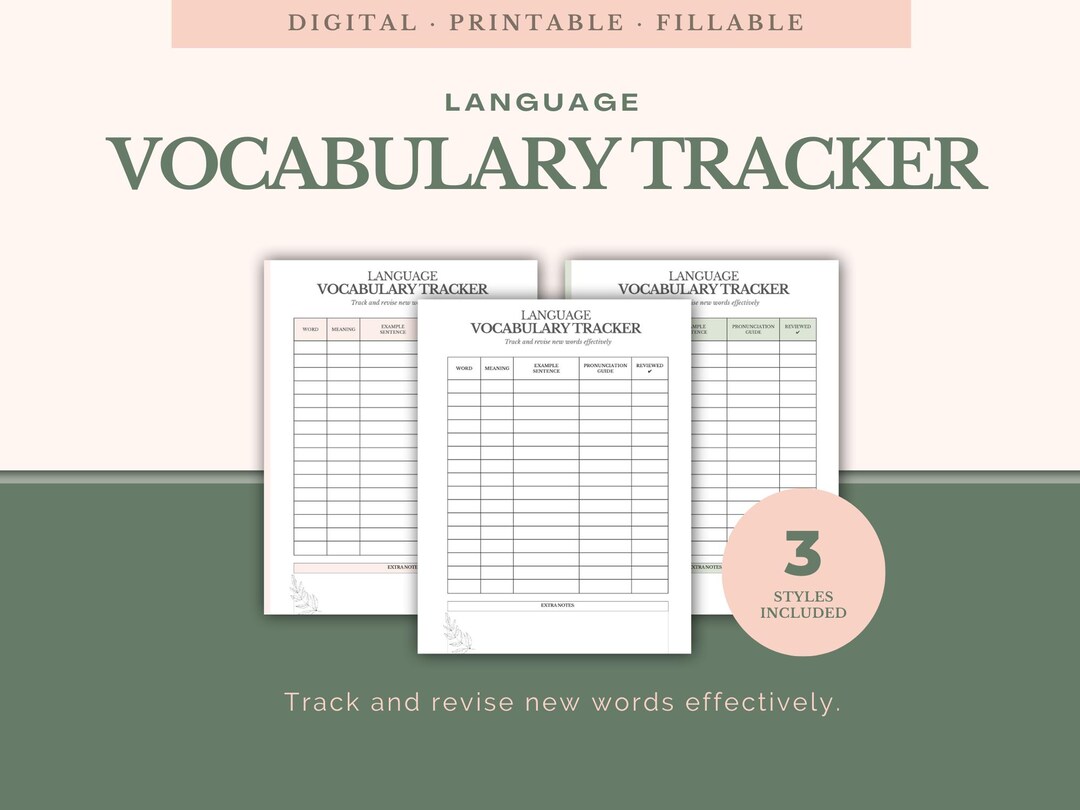 Language Learning Vocabulary Tracker | Printable Study Organizer (PDF ...