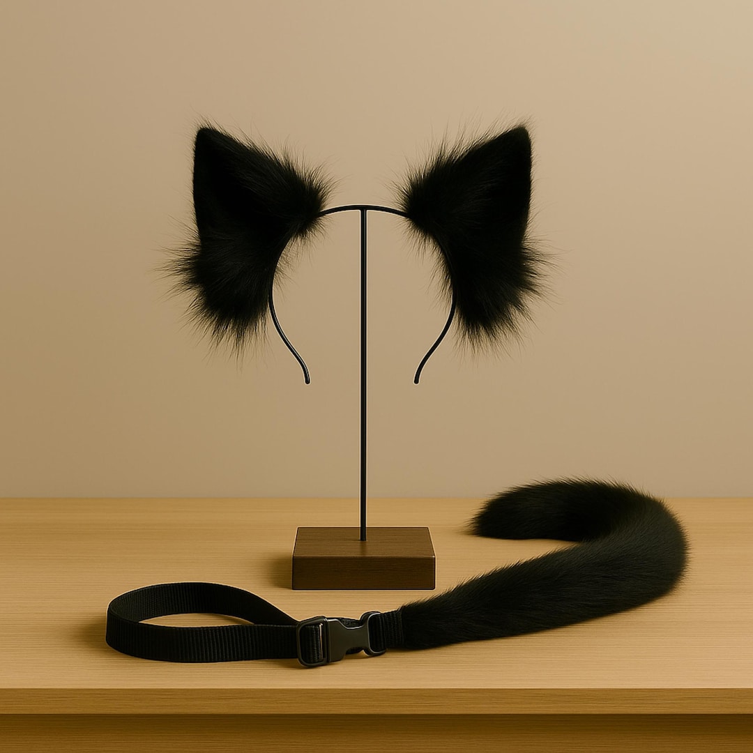 Furry Black Cat Ears and Tail Set – Cosplay Costume Accessories - Etsy