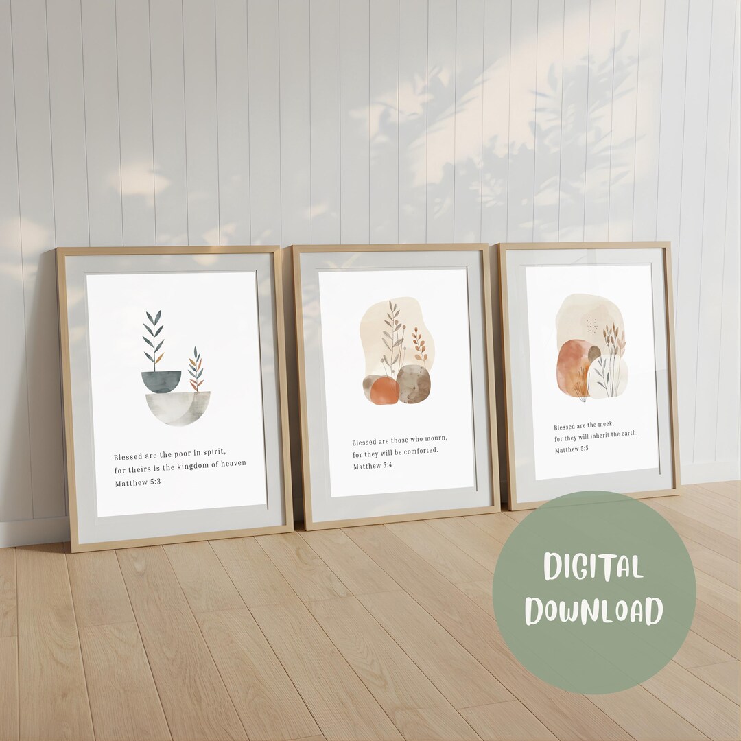 Beatitudes Printable Wall Art Set of 3 | Boho Bible Verse Printables ...