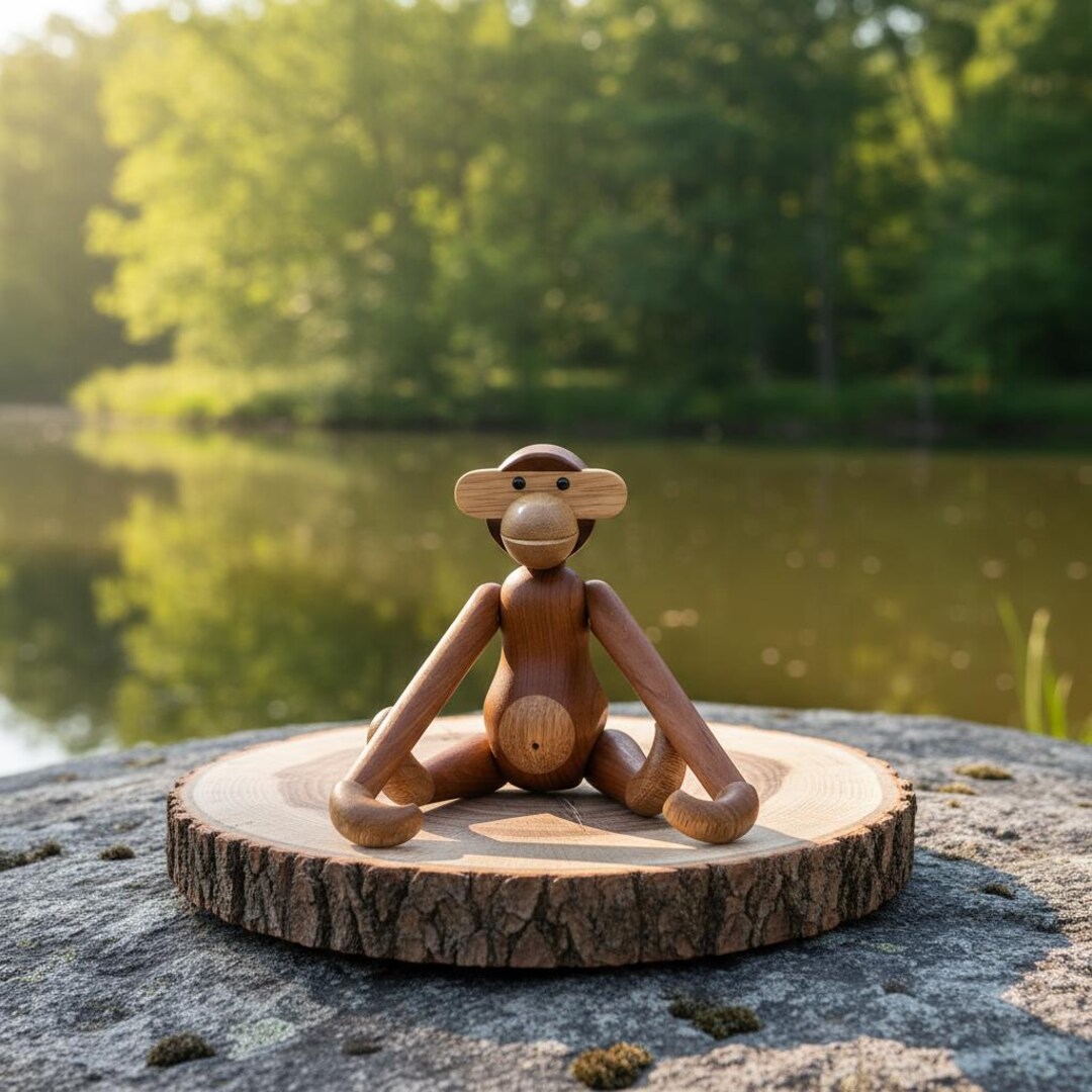 Wooden Monkey Figurine, Danish Style Decor, Mid-century Modern, Jointed ...