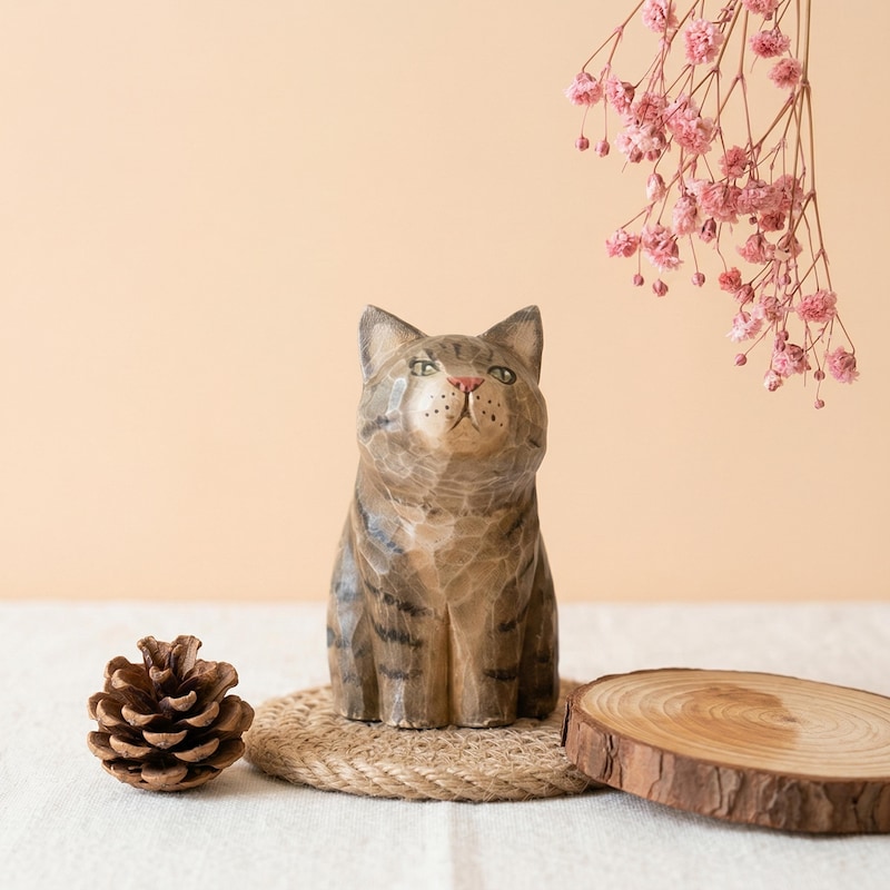 Vintage Wood Cat Figurine - Etsy