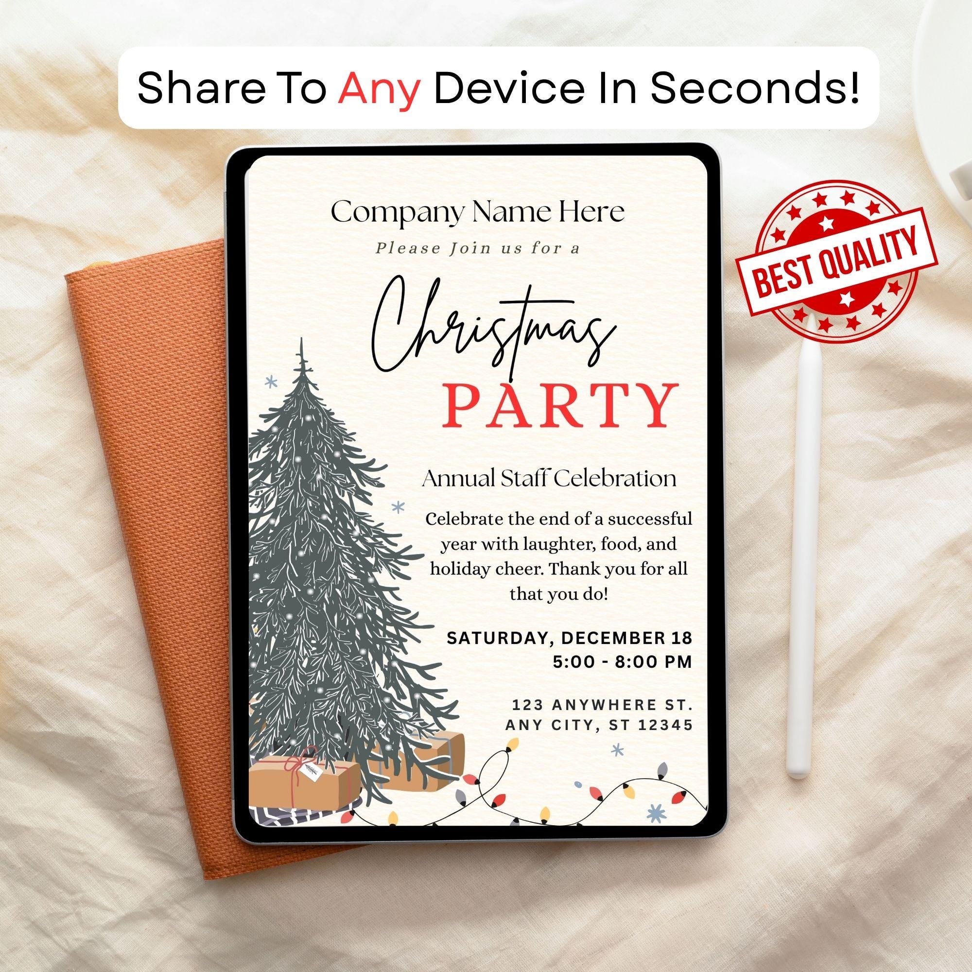 Editable Company Christmas Invitation, Staff Holiday Invite, Corporate ...