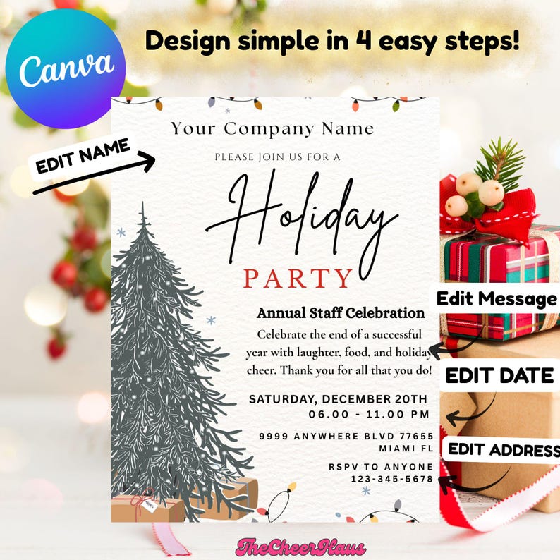 Holiday Party Invitation, Work Christmas Invite, Staff Celebration ...