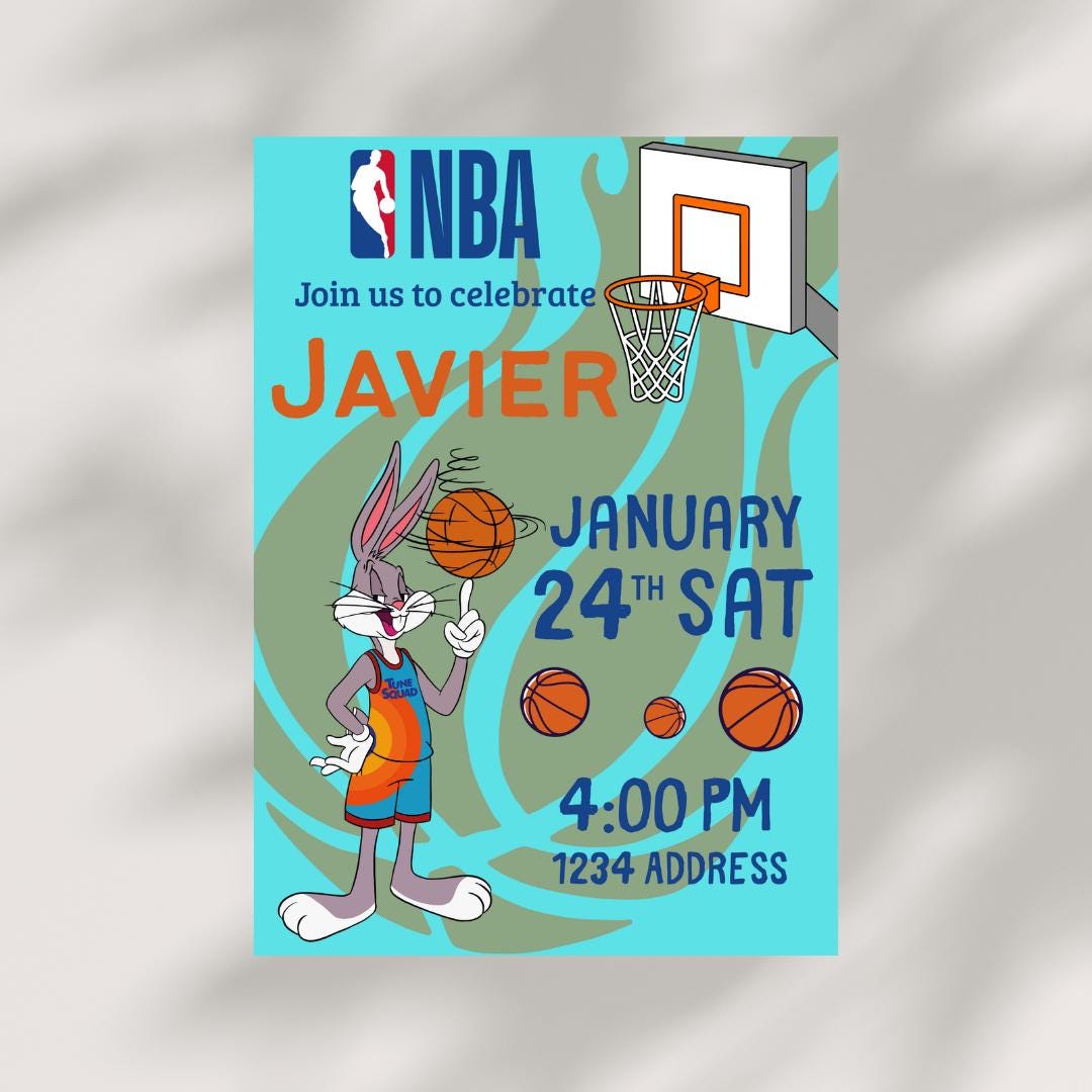 NBA Digital Invitation | Birthday Party Canva Template | Editable PDF ...