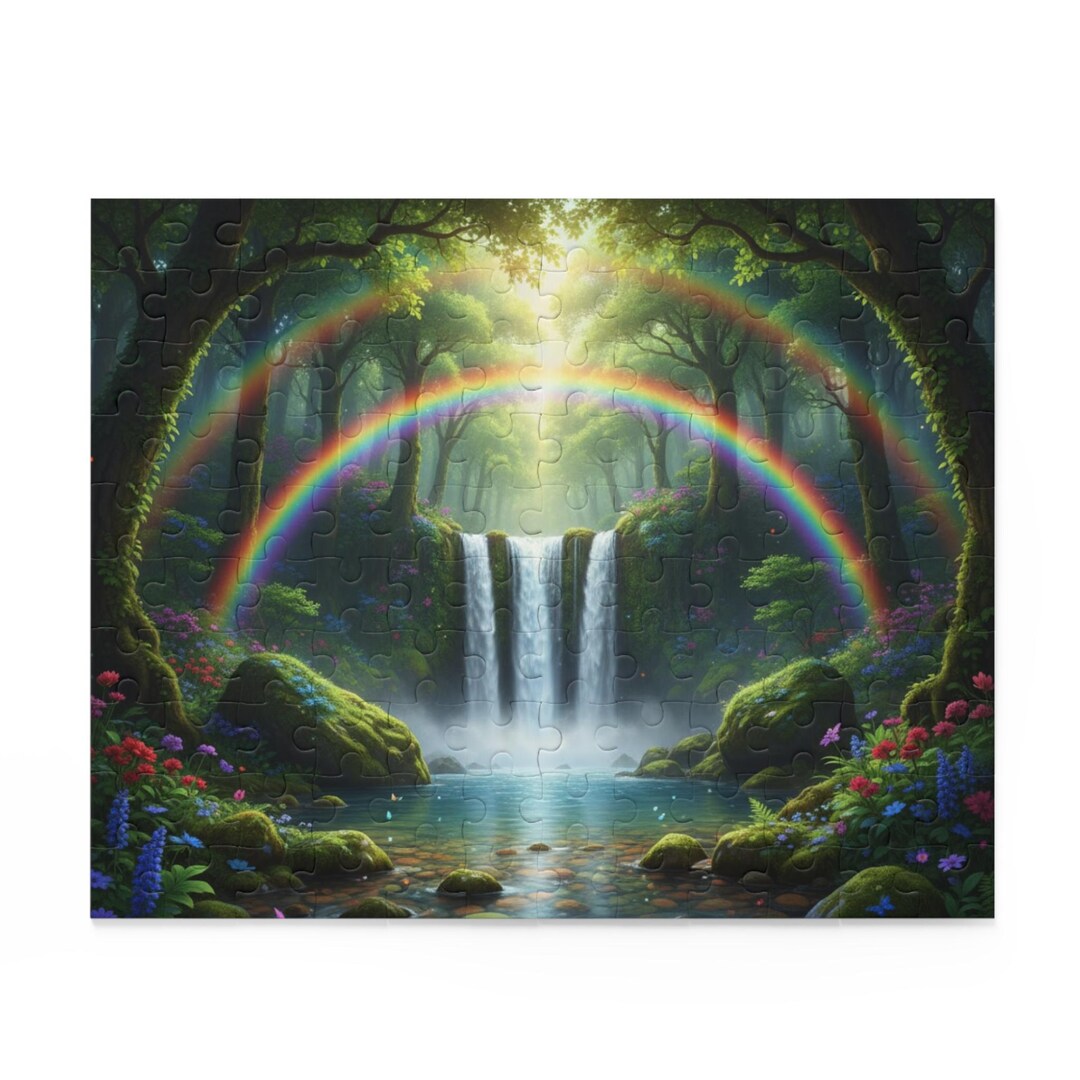 Enchanted Forest Waterfall Rainbow Puzzle - Etsy