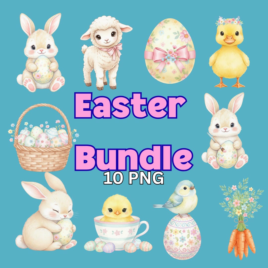 Easter Bunny Clipart Bundle – Pastel Rabbits, Chicks, Eggs (10 PNG) - Etsy