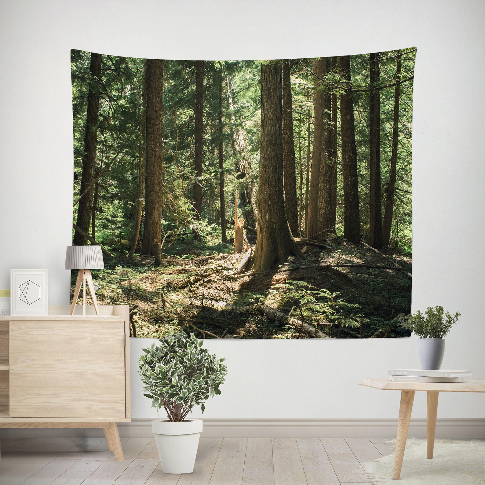 Cedar Grove Forest Tapestry, Trees Wall Hanging, Sunlit Woodland Wall ...
