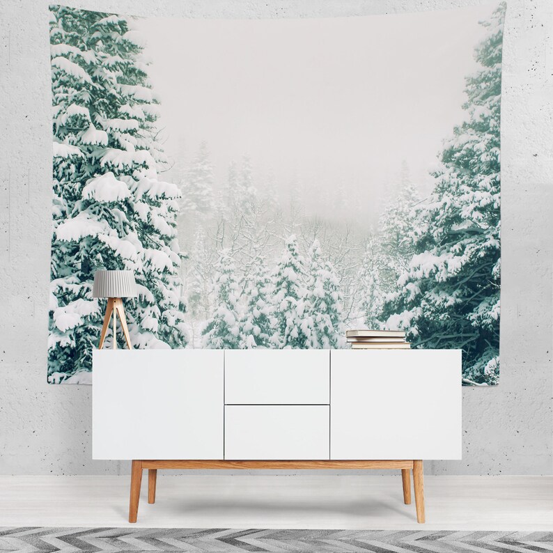 Snowy Forest Tapestry Winter Nature Decor Christmas Cabin - Etsy