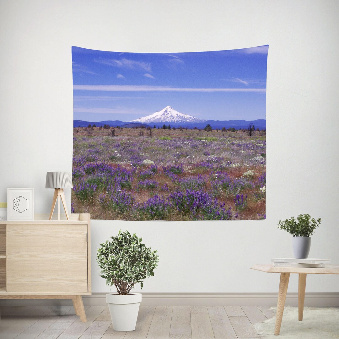 Mt Hood Oregon Mountain Tapestry, Wildflowers, Mountain Range Decor ...
