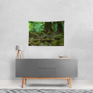 Oregon Rainforest Wall Tapestry, Mossy Woodland Scene, Tree Roots ...