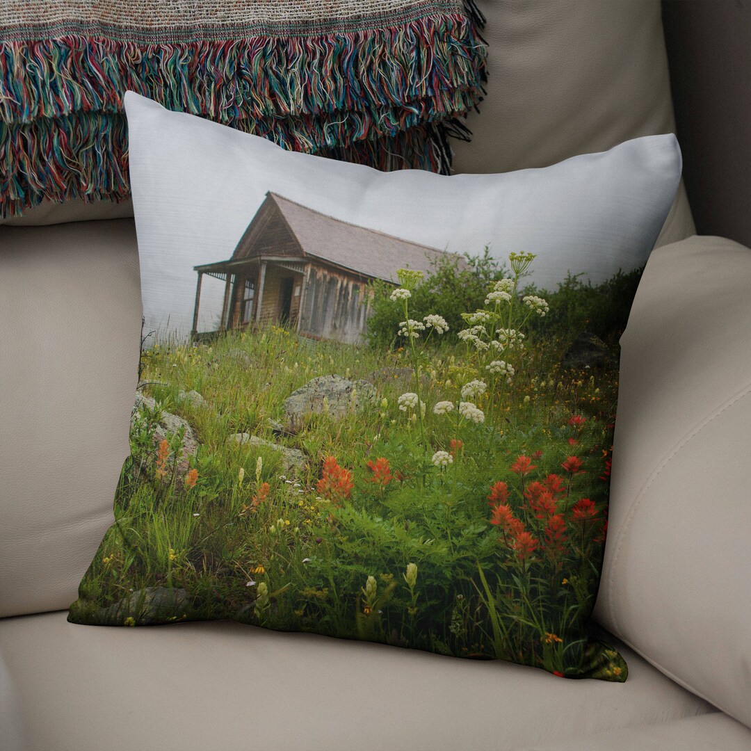 Wildflowers and Cabin Throw Pillow Alpine Colorado Rustic Couch ...