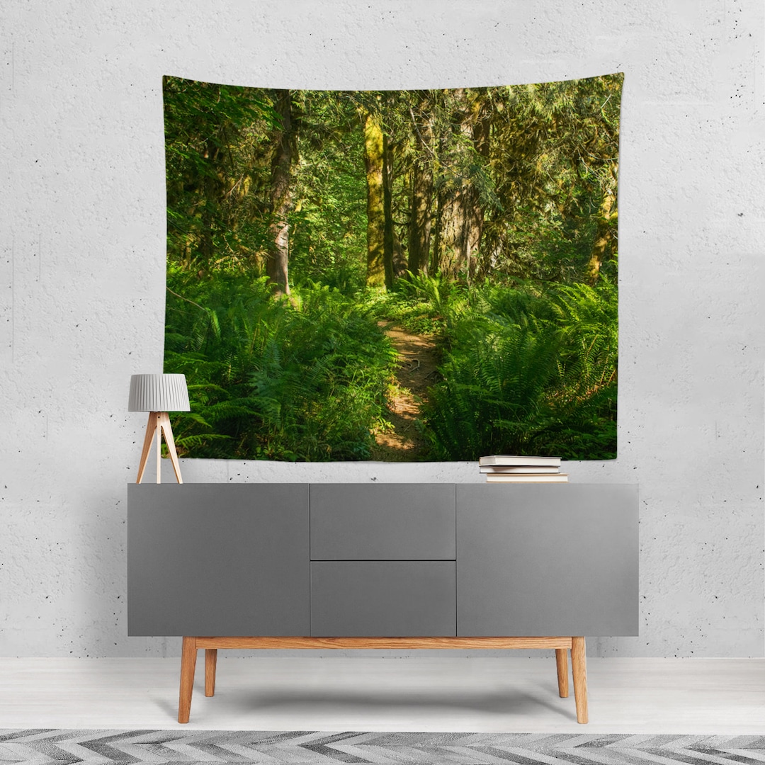 Fern Trail, Lush Forest Wall Tapestry, Oregon Woodland Scene, Outdoors ...