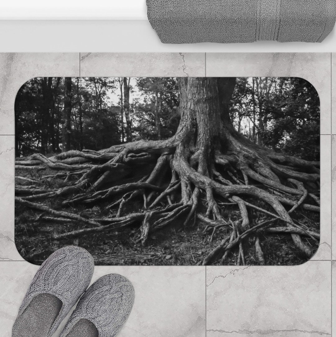 Tree Roots Memory Foam Bath Mat, Black and White Forest Decor - Etsy
