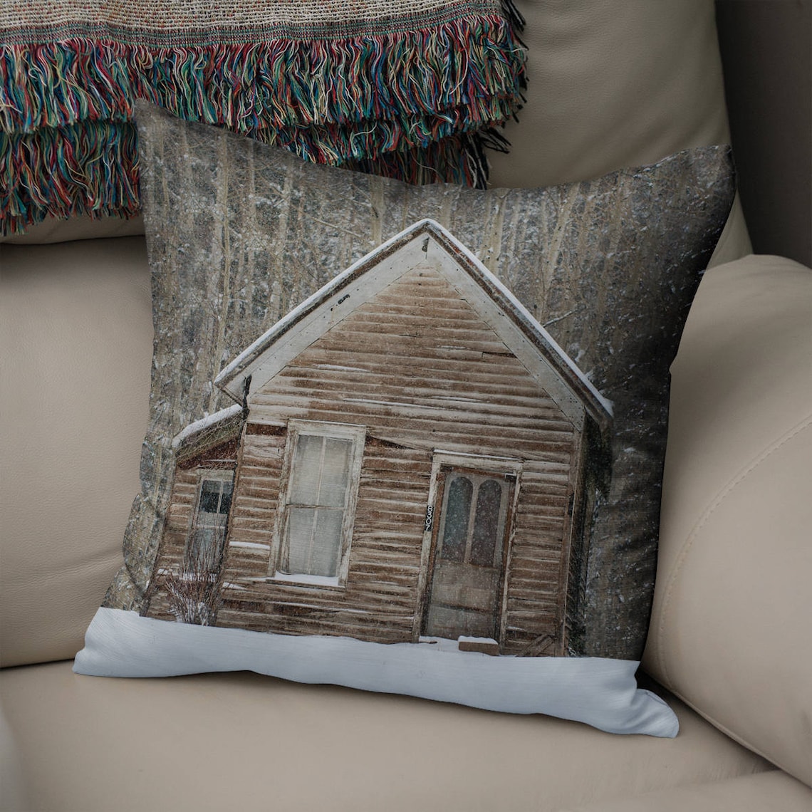 Winter Cabin, Rustic Pillow Case, Log Cabin Throw Pillow, Mountain ...