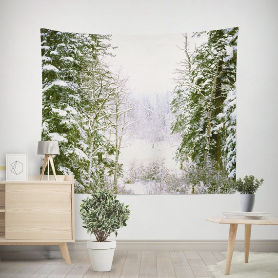 Snowy Forest Holiday Decor Winter Wall Tapestry Snow Storm - Etsy