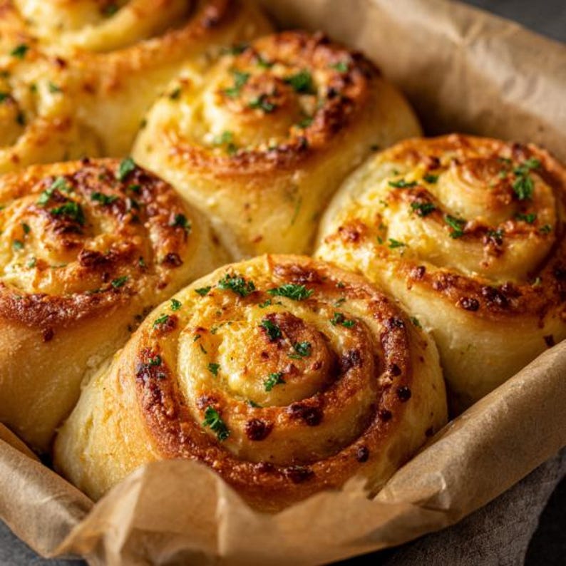 Cheesy Garlic Rolls Recipe: Buttery Mozzarella Spiral Bread (digital ...