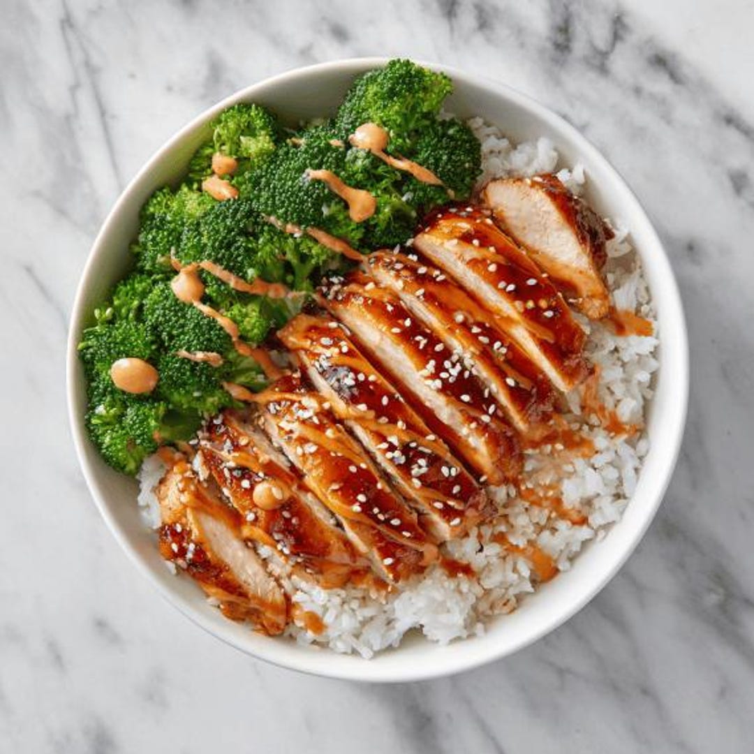 Sticky Chicken Rice Bowls Recipe: Honey Soy Glaze & Spicy Mayo (digital ...