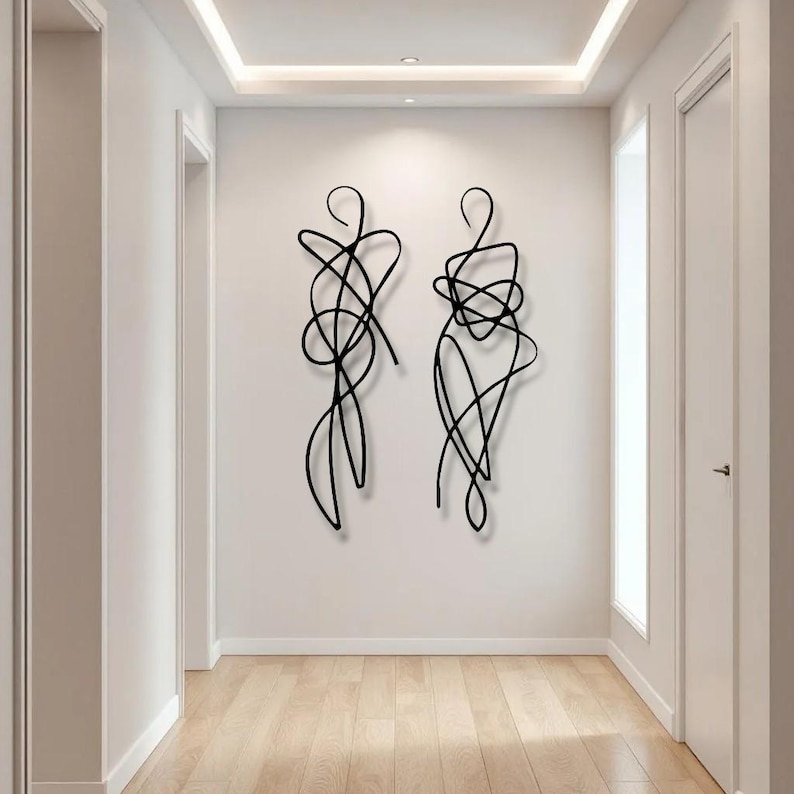 Minimalist Abstract Figure Metal Wall Decor, Modern Line Art Human ...