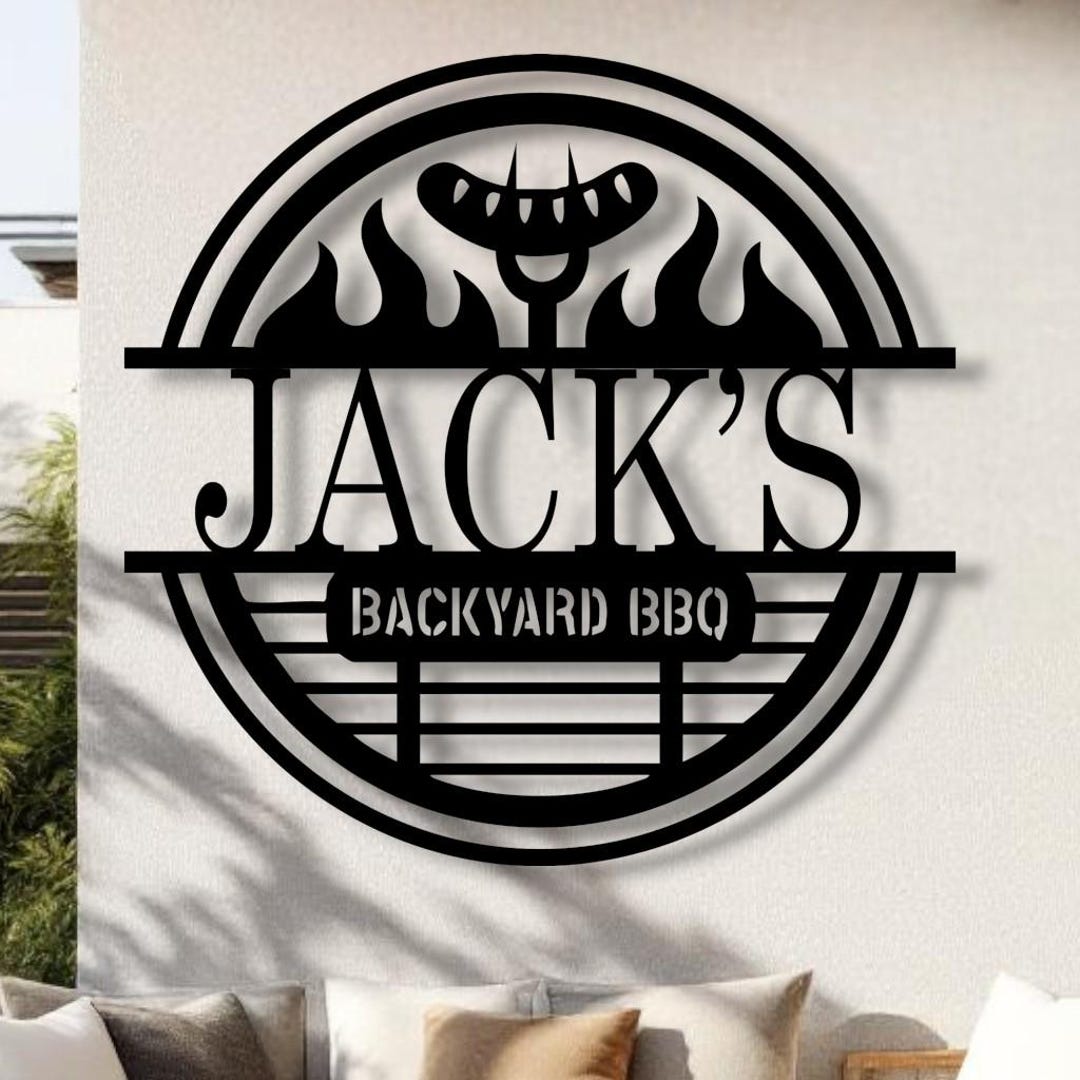 Personalized Backyard BBQ Sign, Custom Grill Metal Wall Art, Outdoor ...
