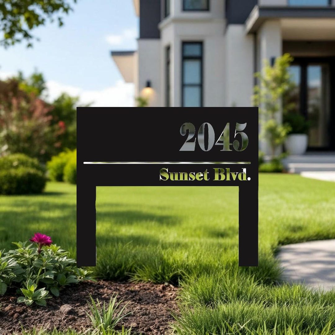 Custom Metal Address Sign for Yard, Personalized House Number Street ...