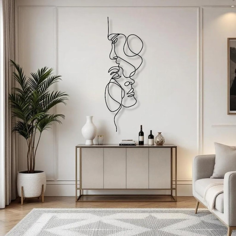 Abstract Face Line Art Metal Wall Art, Minimalist Portrait Sculpture ...