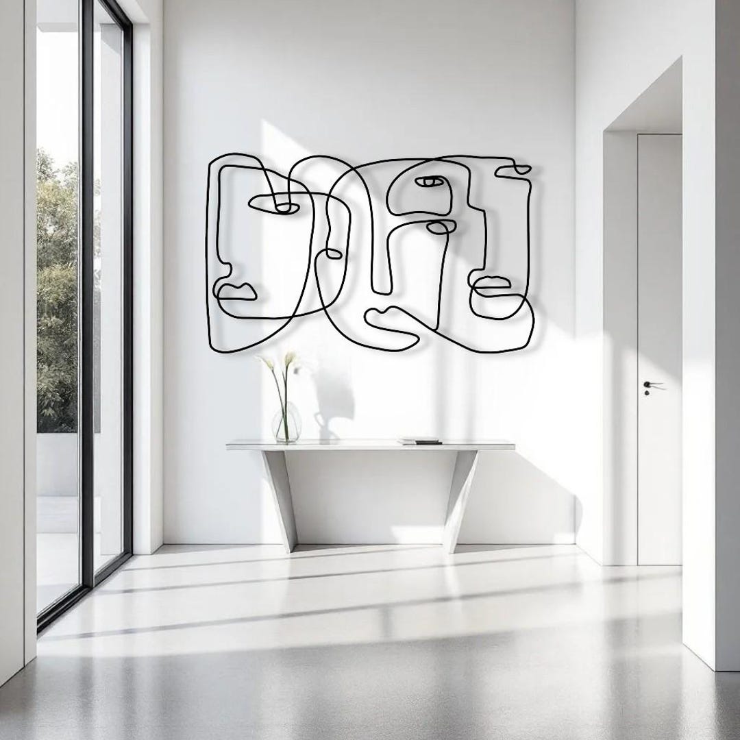 Abstract Face Line Art Metal Wall Art, One Line Faces Sculpture, Modern ...