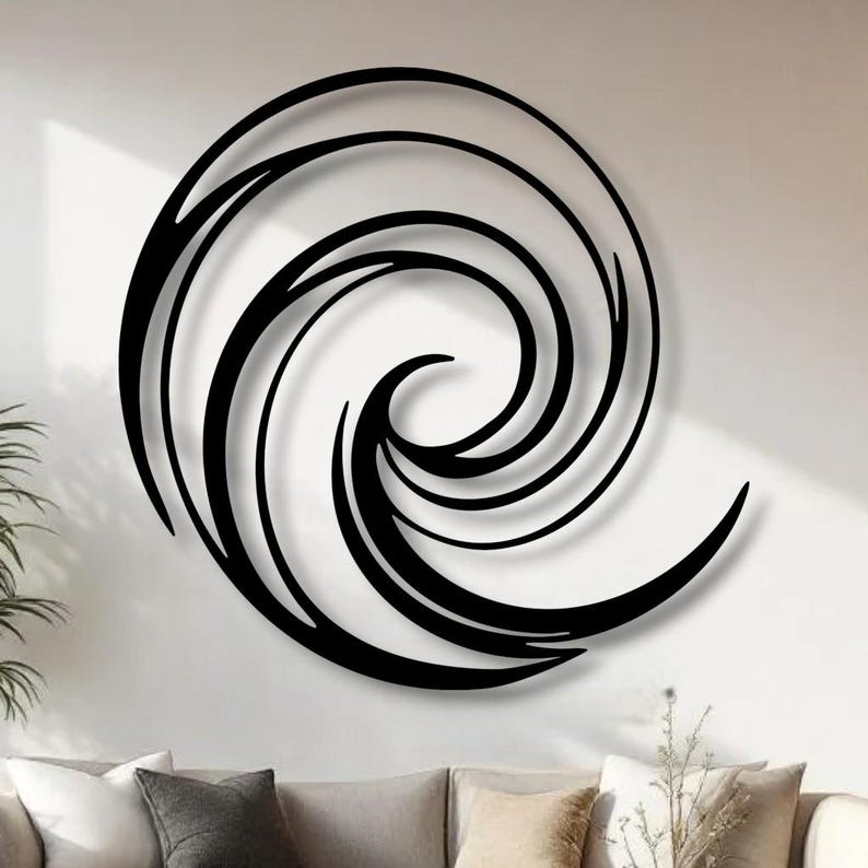 Modern Swirl Line Metal Wall Art, Minimal Black Abstract Decor ...