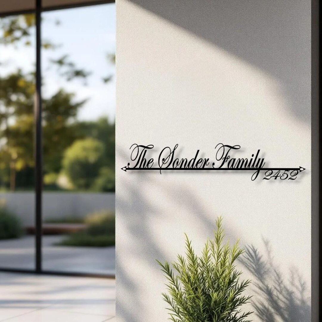Personalized Family Name & House Number Metal Sign, Custom Steel Wall ...