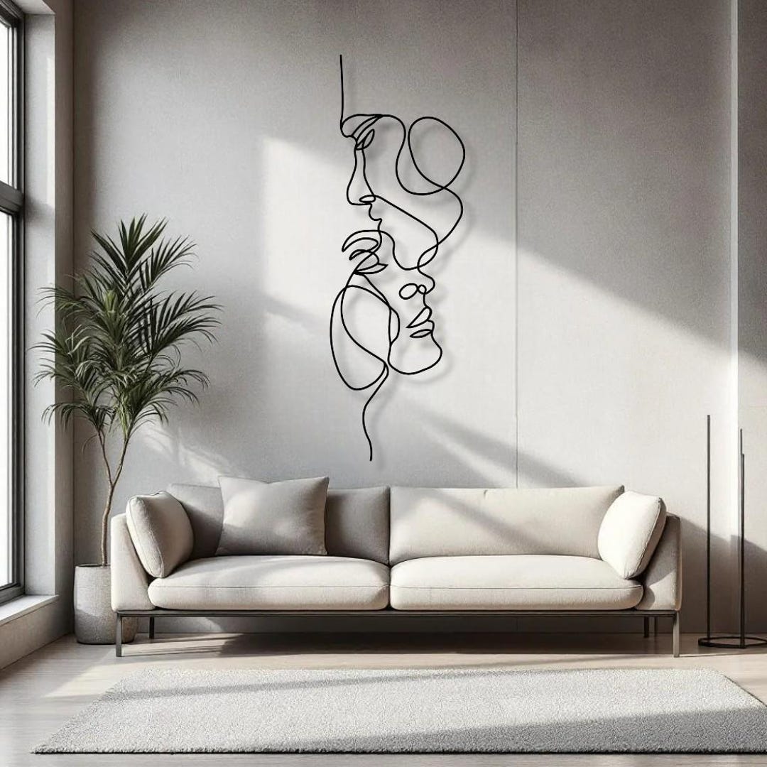 Abstract Face Line Art Metal Wall Art, Minimalist Portrait Sculpture ...