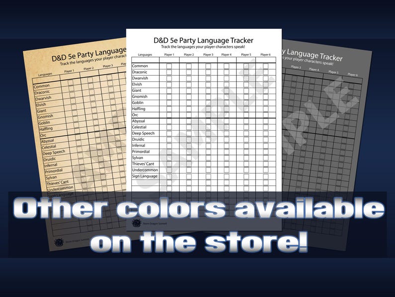 D&D 5e Language Tracker (parchment) - Printable and Form Fillable PDF ...