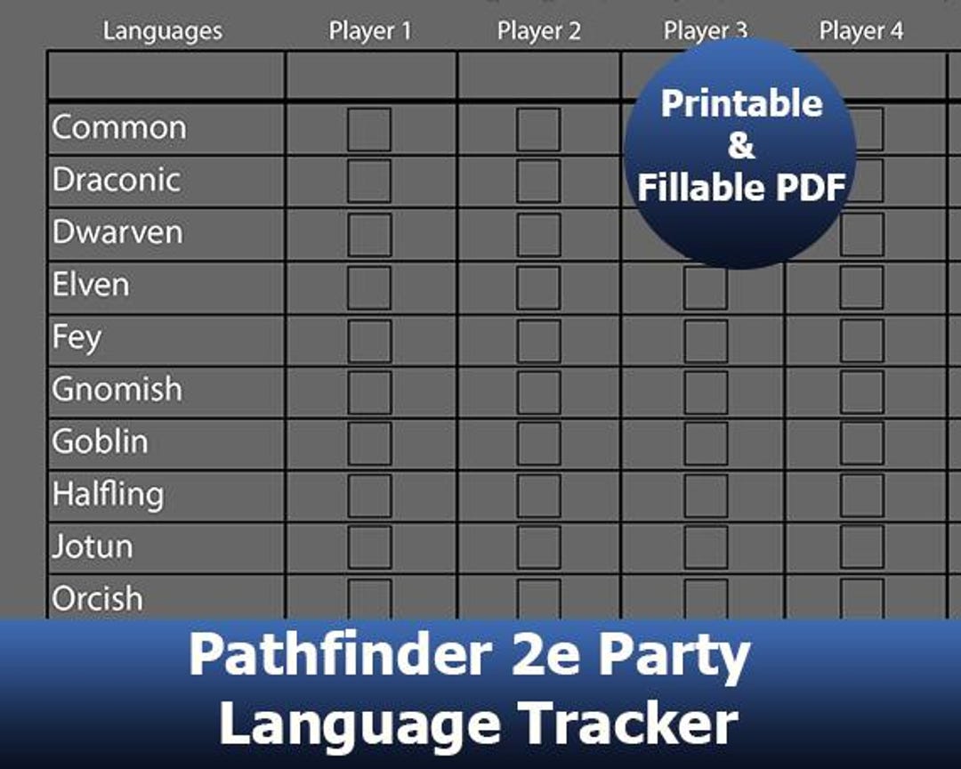 Pathfinder 2e Language Tracker (dark) - Printable and Form Fillable PDF ...