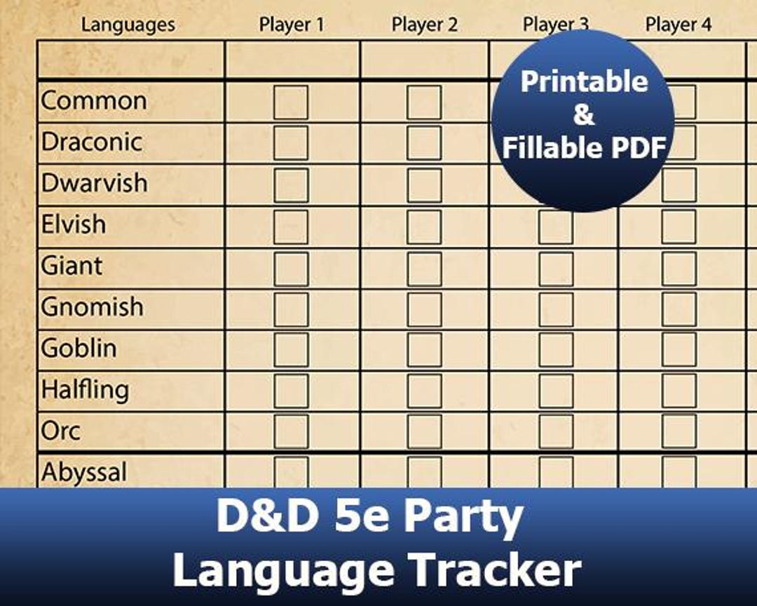 D&D 5e Language Tracker (parchment) - Printable and Form Fillable PDF ...