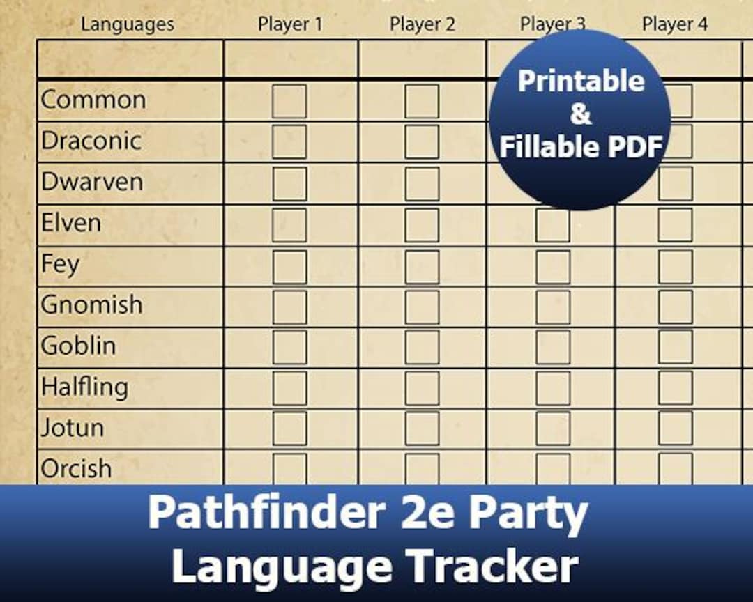 Pathfinder 2e Language Tracker (parchment) - Printable and Form ...