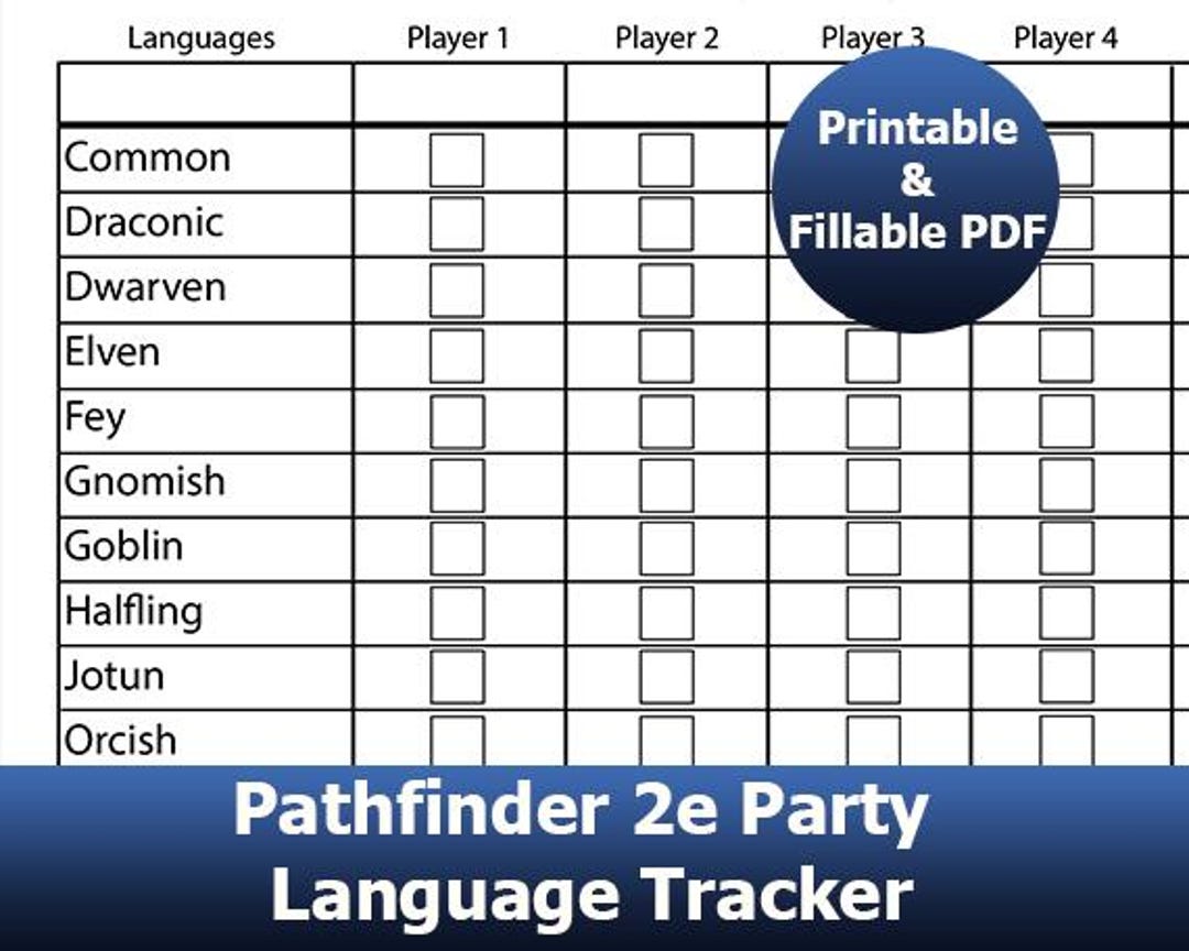 Pathfinder 2e Language Tracker - Printable and Form Fillable PDF ...