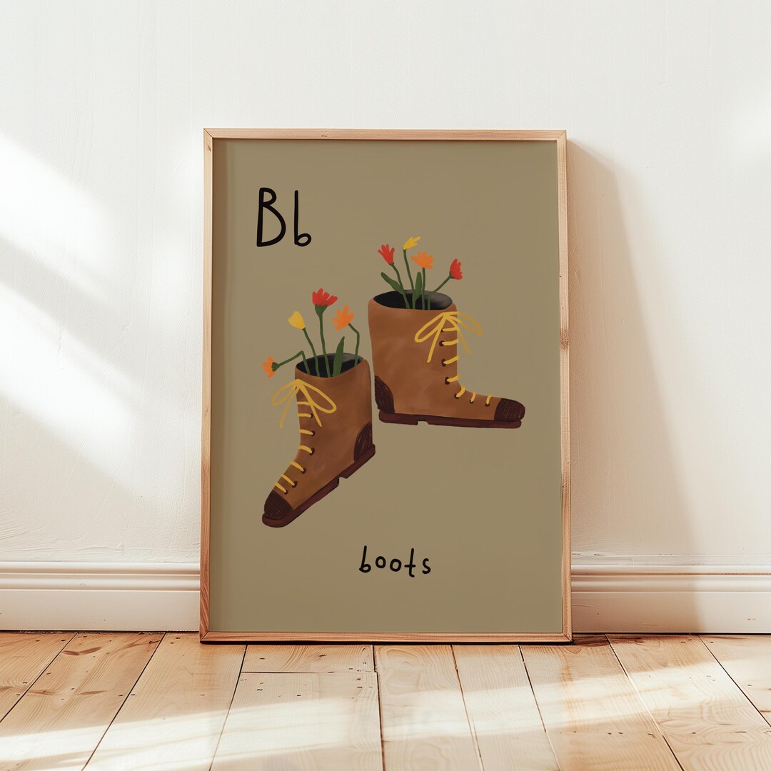 Letter B Boots Print: Retro Whimsical Alphabet Wall Art for Kids ...
