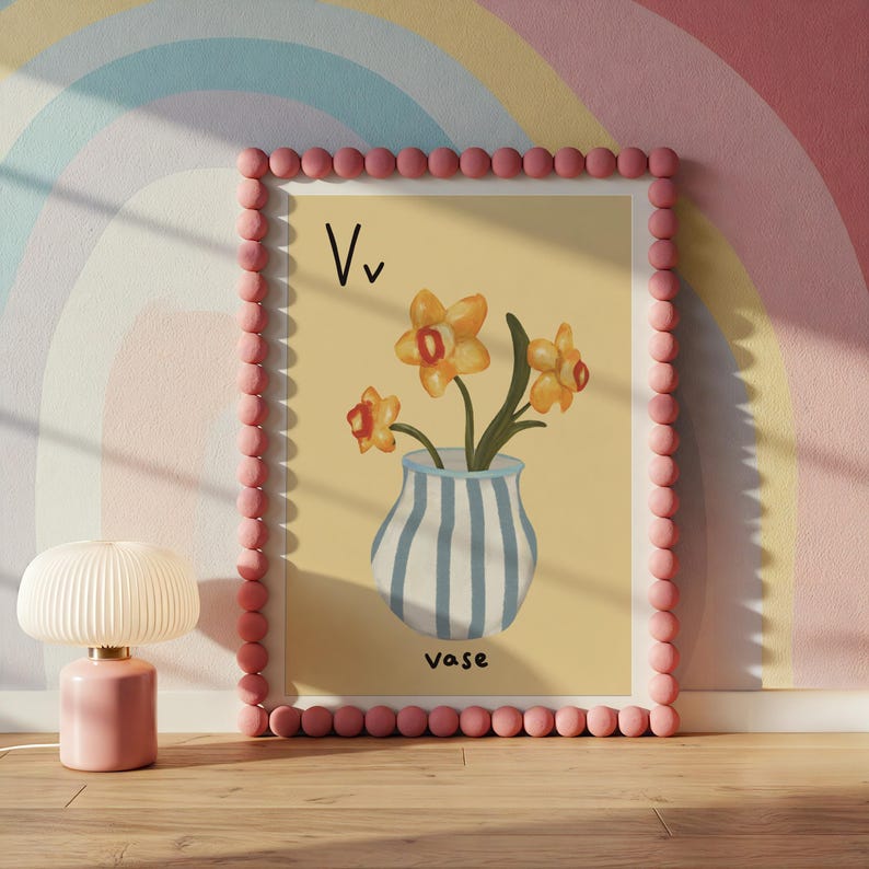 Letter V “vase” Print – Whimsical Vintage Alphabet Wall Art, Retro ...
