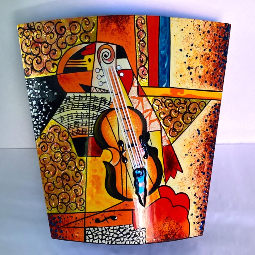 Colorful String Instrument Decorative Enamel Vase Unique Violin Decor ...