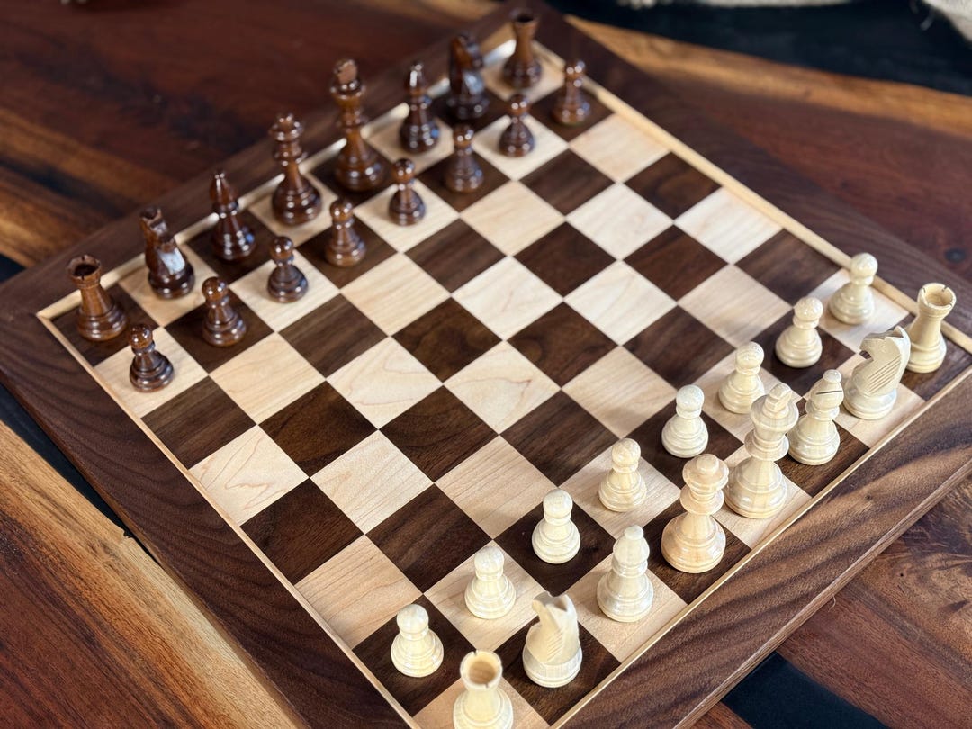 Full Size Solid Hardwood Hand Made Walnut and Maple Reversible Chess ...