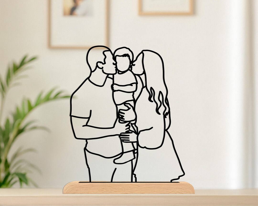 Custom 3D Printed Line Art Portrait From Photo, Family Gift ...