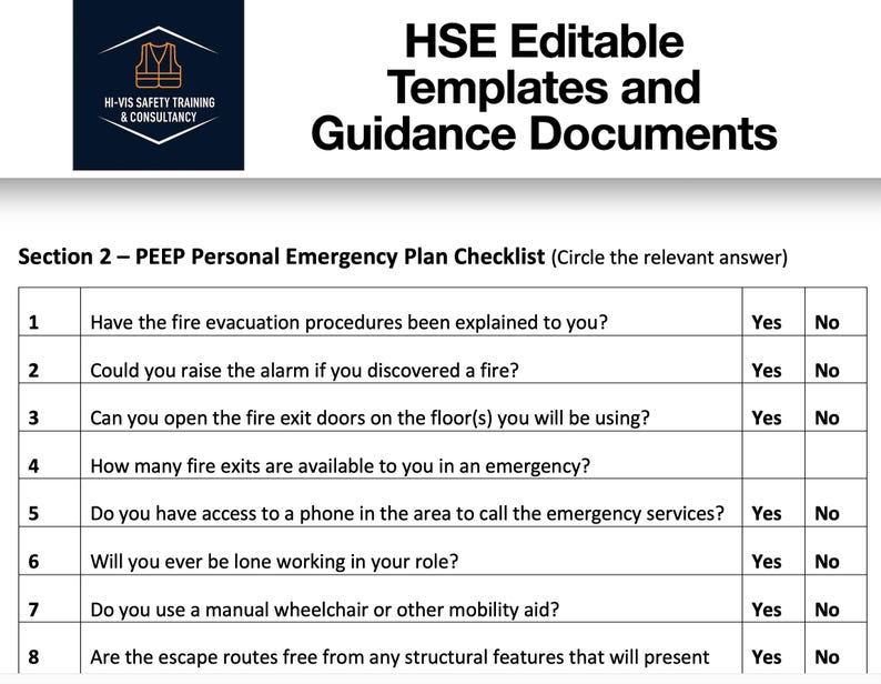 Editable Personal Emergency Evacuation Plan Template: UK HSE Compliant ...