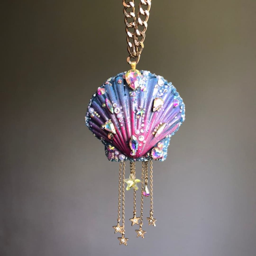Sparkling Clam Necklace - Painted Mermaid Shell Necklace - With ...