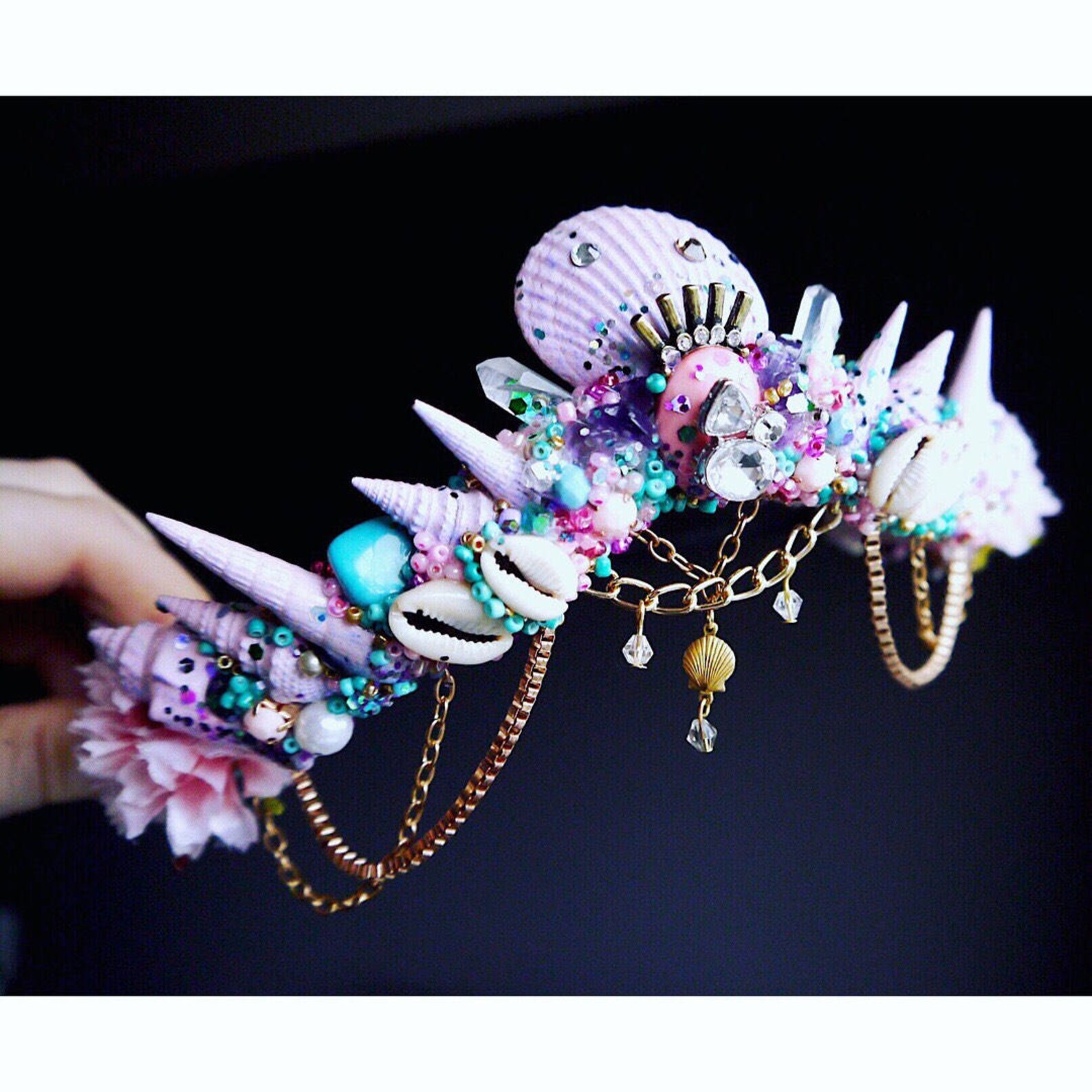 The Luna Crown- Mermaid Crown - Shell Crown - Crystal Crown - Bridal ...